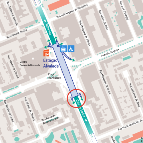 Mapa da estação Alvalade - Metropolitano de Lisboa, E.P.E.